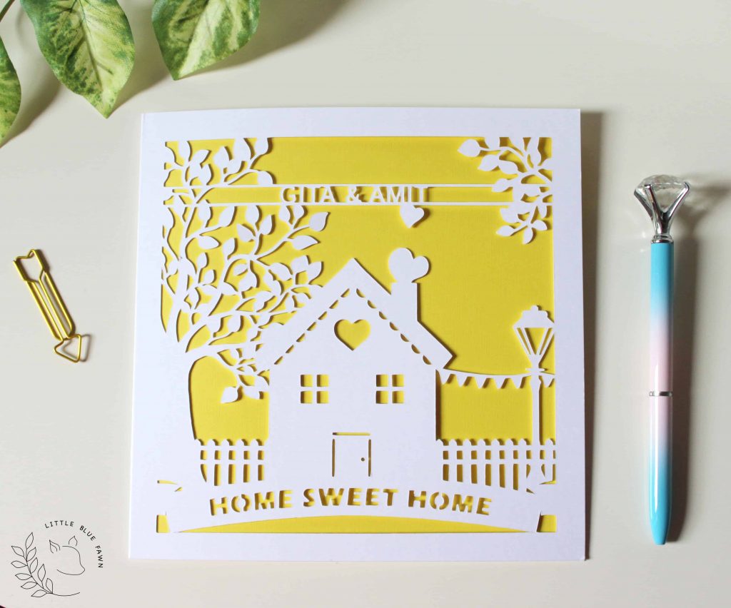 Personalised papercut New Home card - Little Blue Fawn