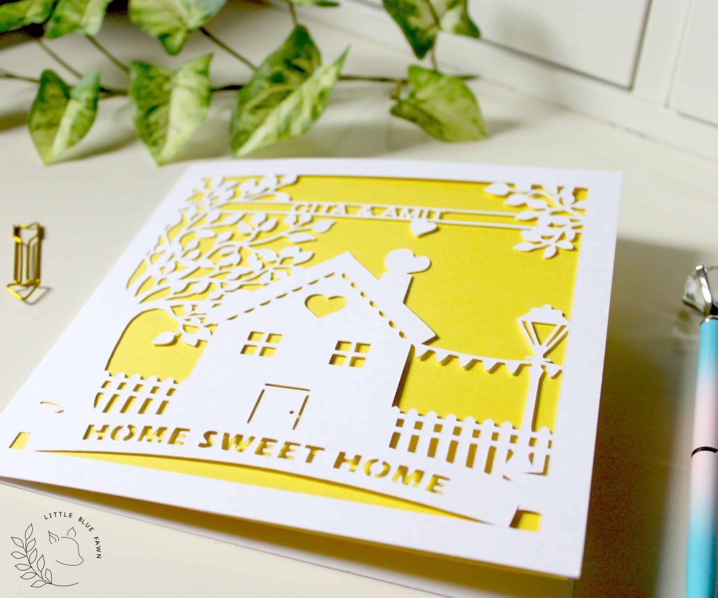 Personalised papercut New Home card - Little Blue Fawn