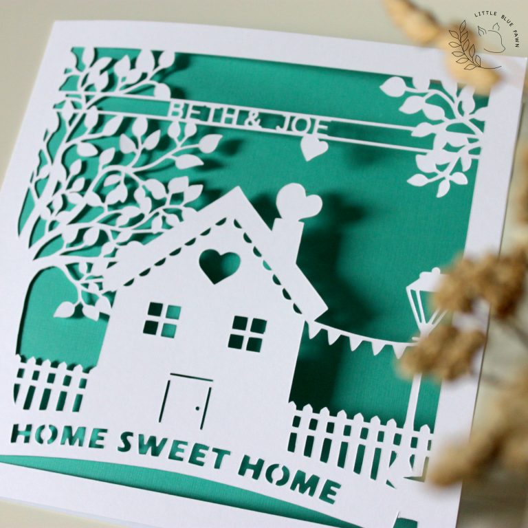 Personalised papercut New Home card - Little Blue Fawn